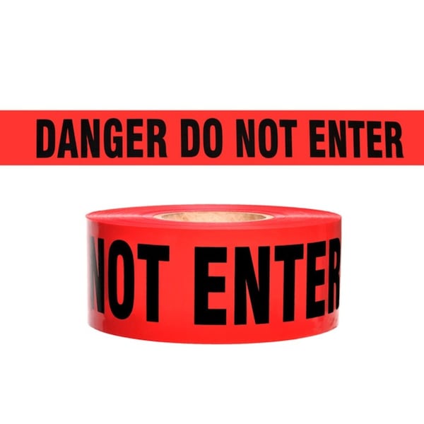 Krowd Kontrol Barricade Tape, Danger, Polyethylene, 7 mil Thickness, 3" Wide, 328 Ft. Long, Red ...